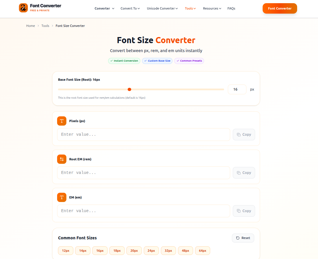 Em to Px Converter | Font Size Calculator – PX, REM, EM & PT
