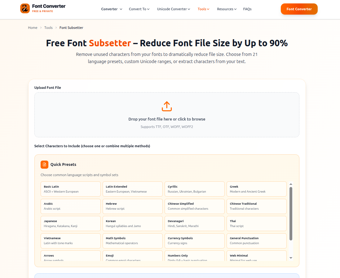 Font Subsetter Online Free – Reduce Font File Size by 90%